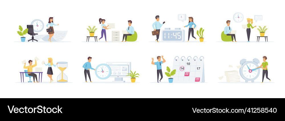 Time management set with people characters Vector Image
