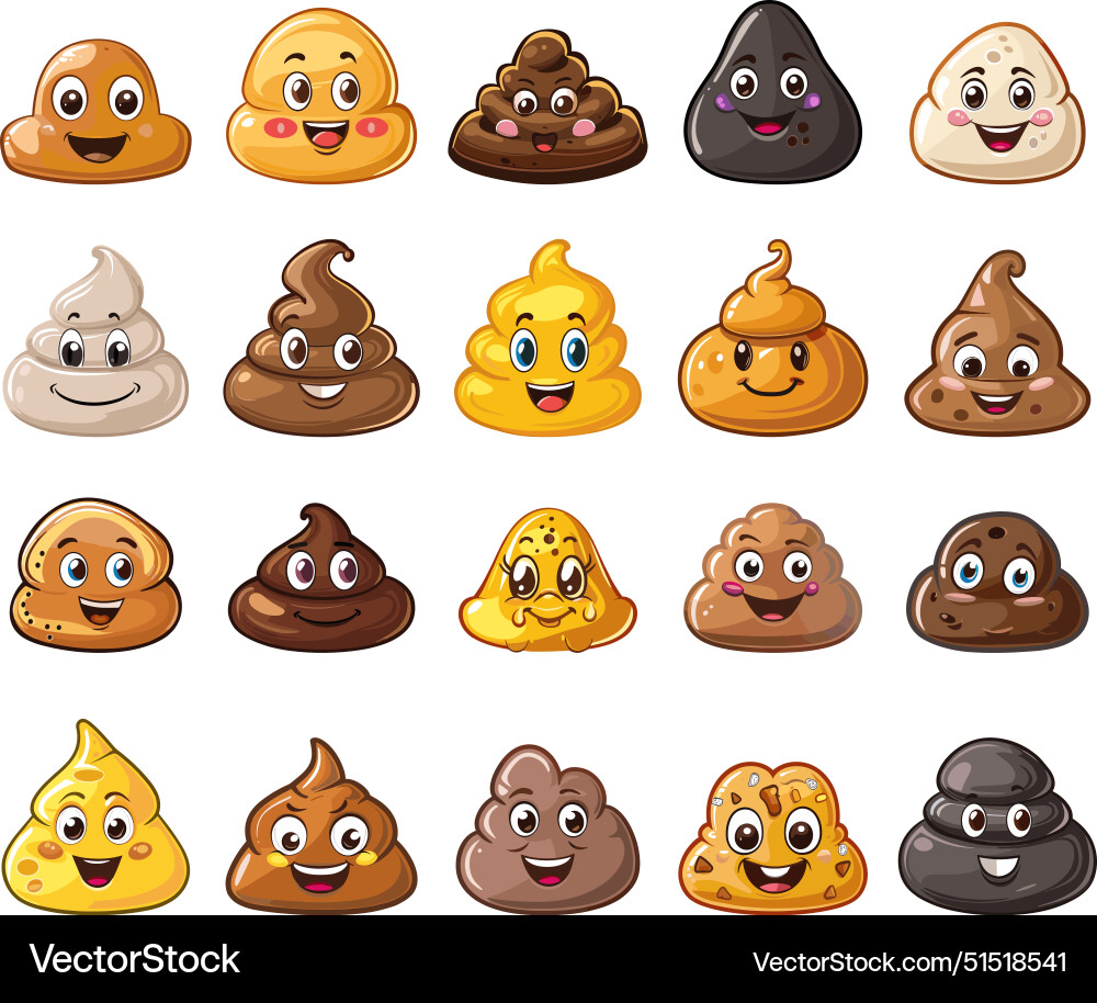 Cartoon different poop elements with happy faces Vector Image