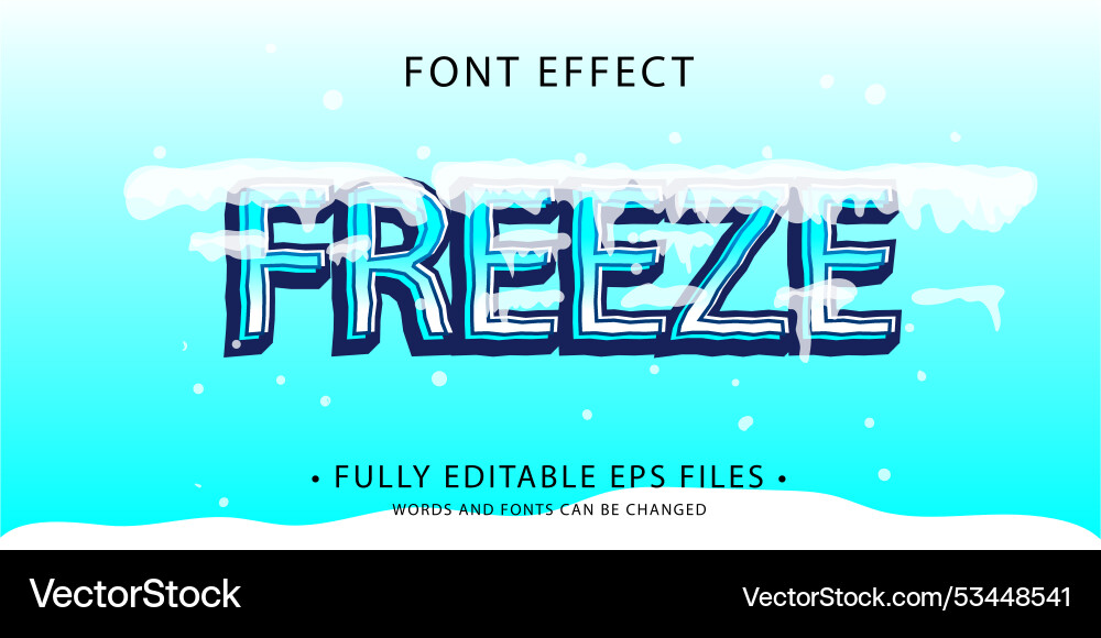 Editable freeze text effect 3d style cold breeze Vector Image