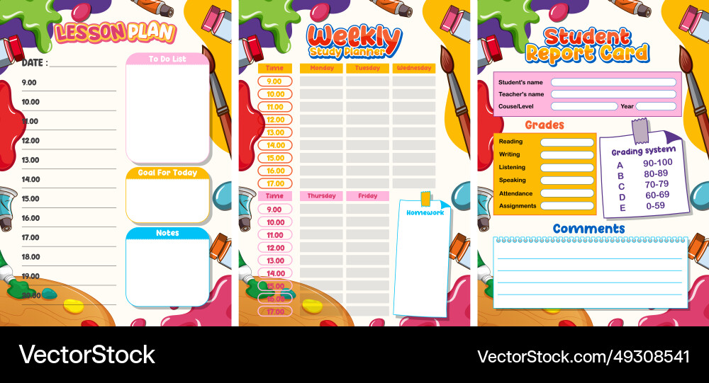 Printable student study planner sheets Royalty Free Vector