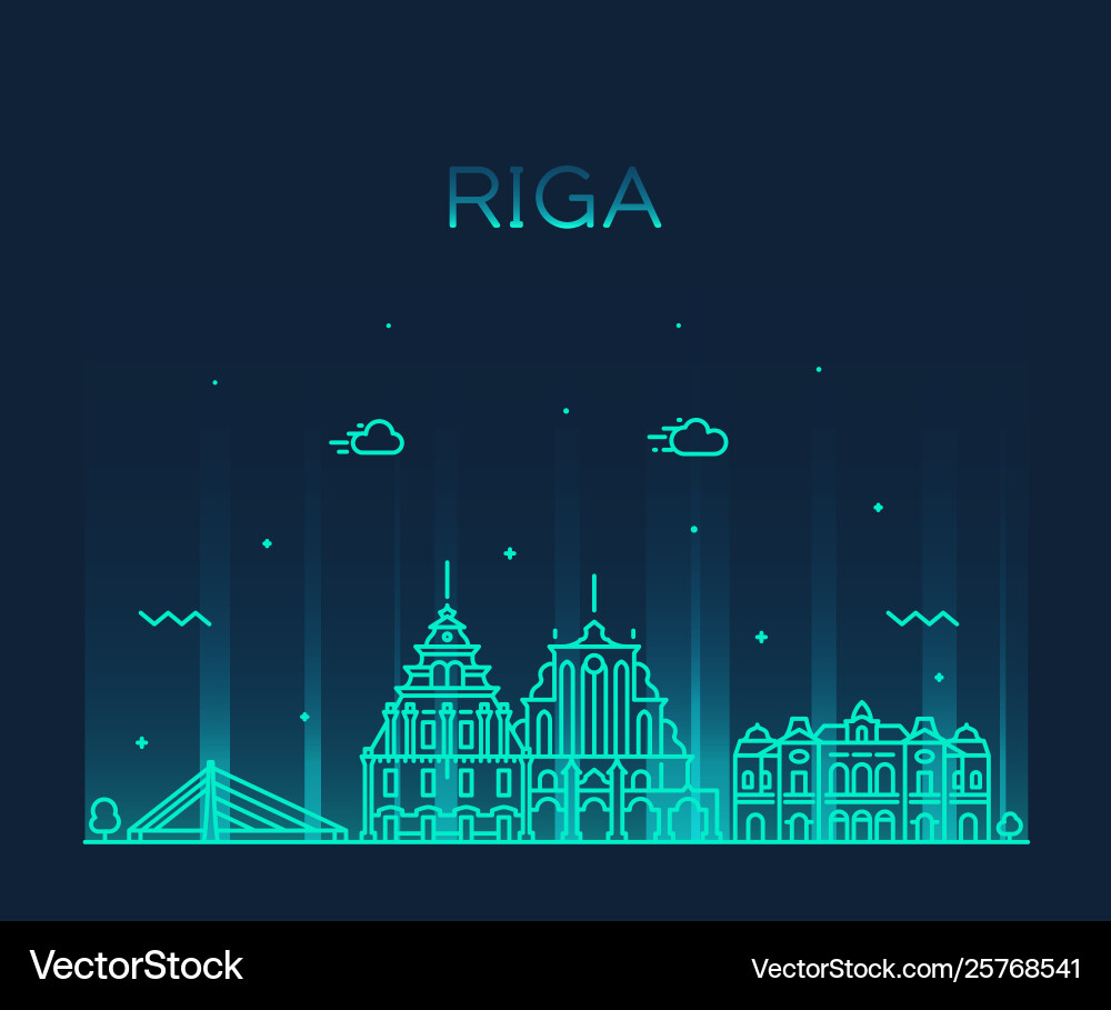 Riga skyline latvia trendy Royalty Free Vector Image