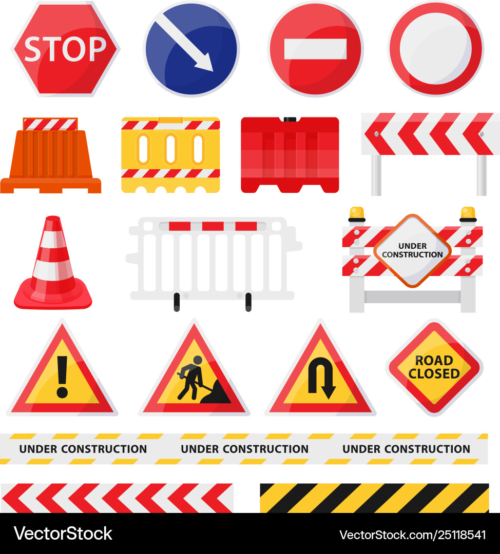 Road Construction Signs - Repair & Safety Vector Image