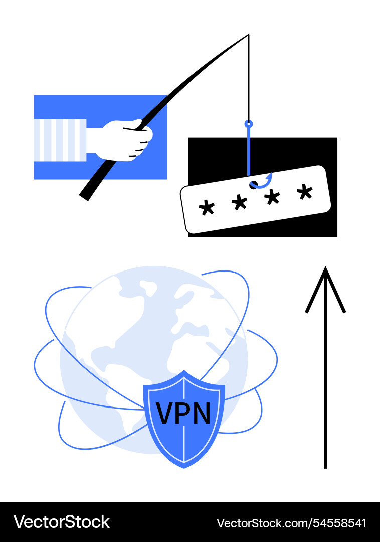 Visual depiction of online security risks and vpn Vector Image