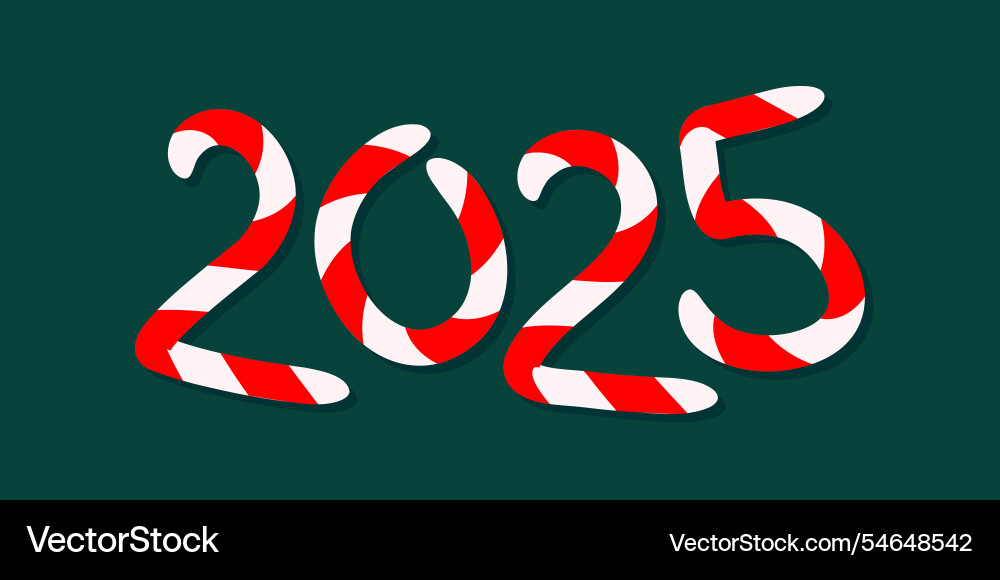 2025 candy cane lettering hand drawn numbers Vector Image