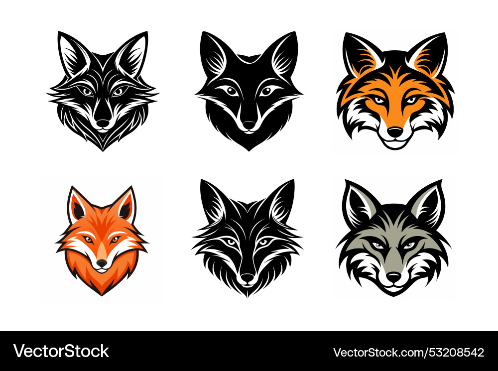 6 icon set on fox head silhouette Royalty Free Vector Image