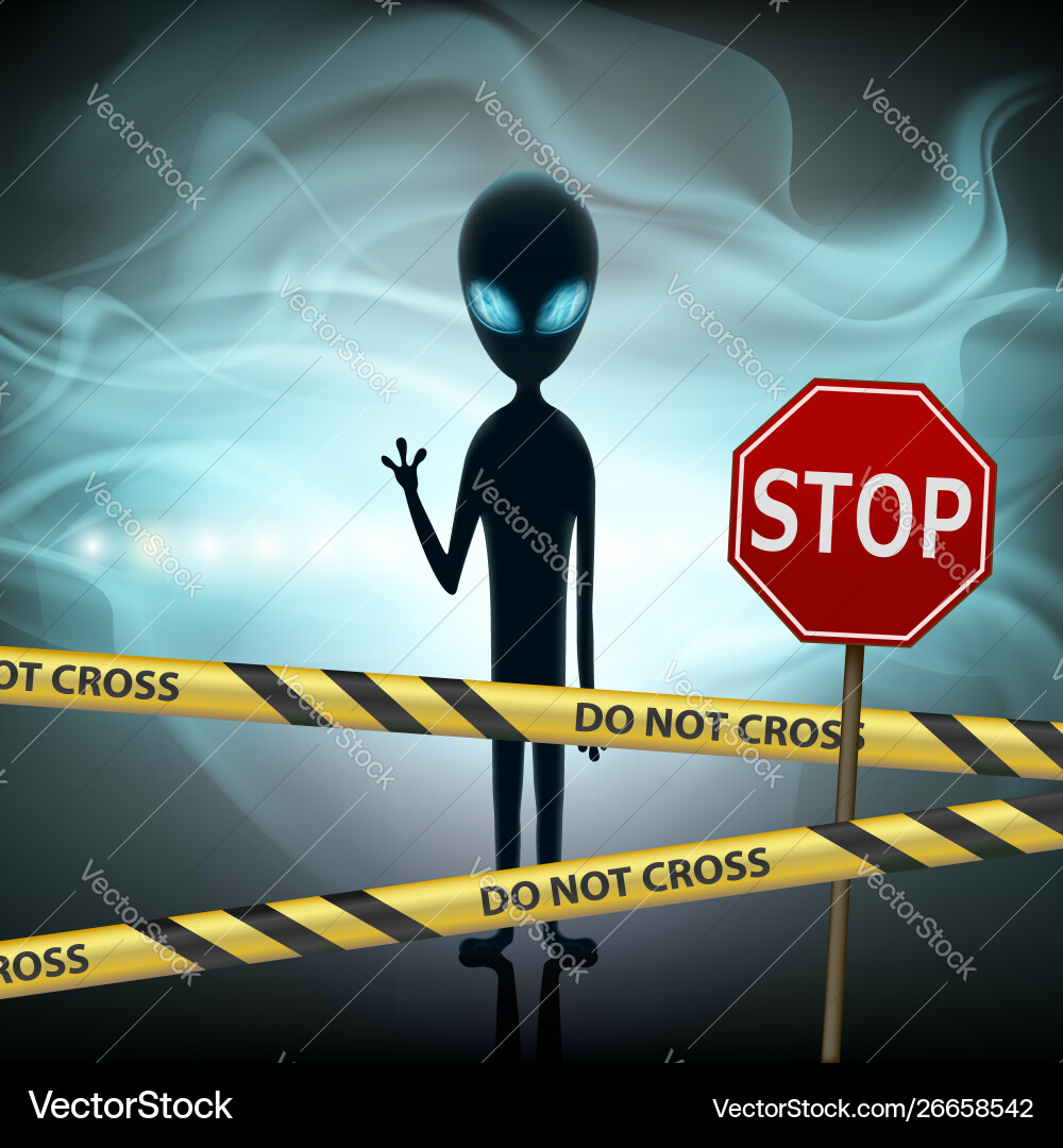 Alien in Space with Stop Sign Royalty Free Vector Image