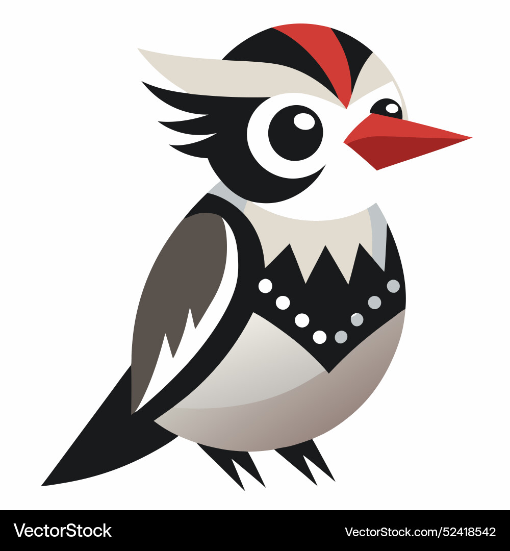 Downy woodpecker bird walks kawaii Royalty Free Vector Image