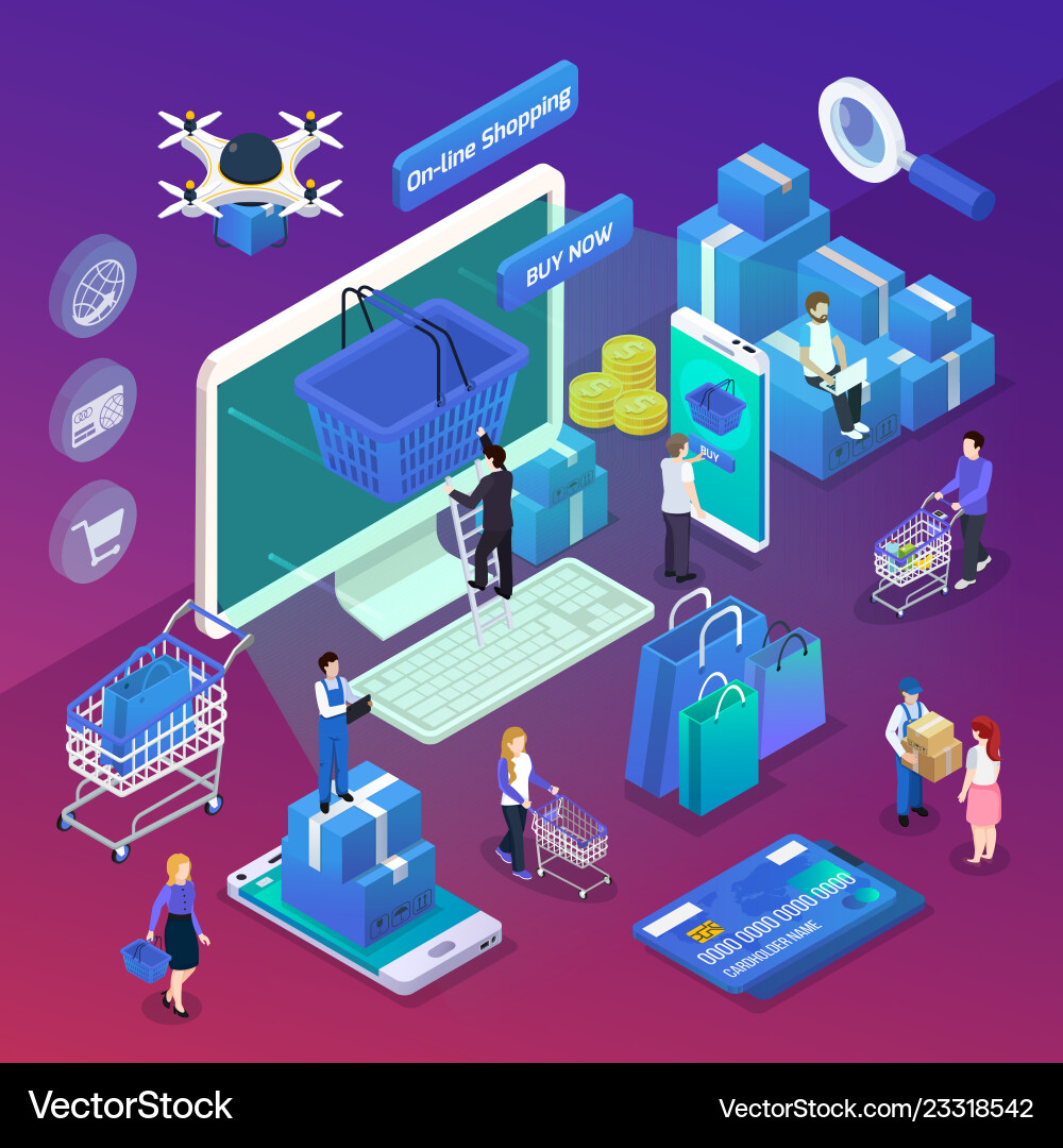 E-commerce isometric composition Royalty Free Vector Image