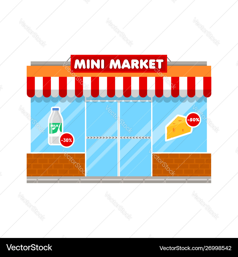 Mini market shop in flat style Royalty Free Vector Image