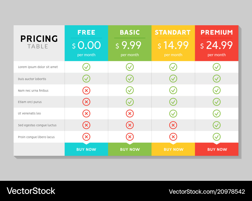 Modern Pricing Table Template Royalty Free Vector Image