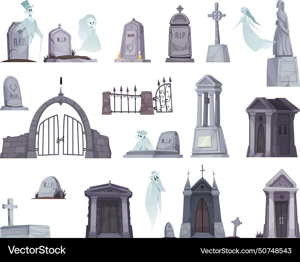 Cartoon cemetery set Royalty Free Vector Image