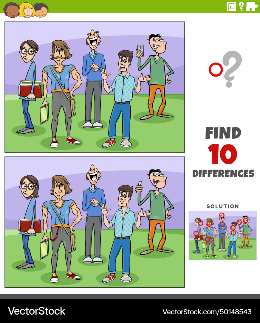 Differences activity with cartoon young men group Vector Image