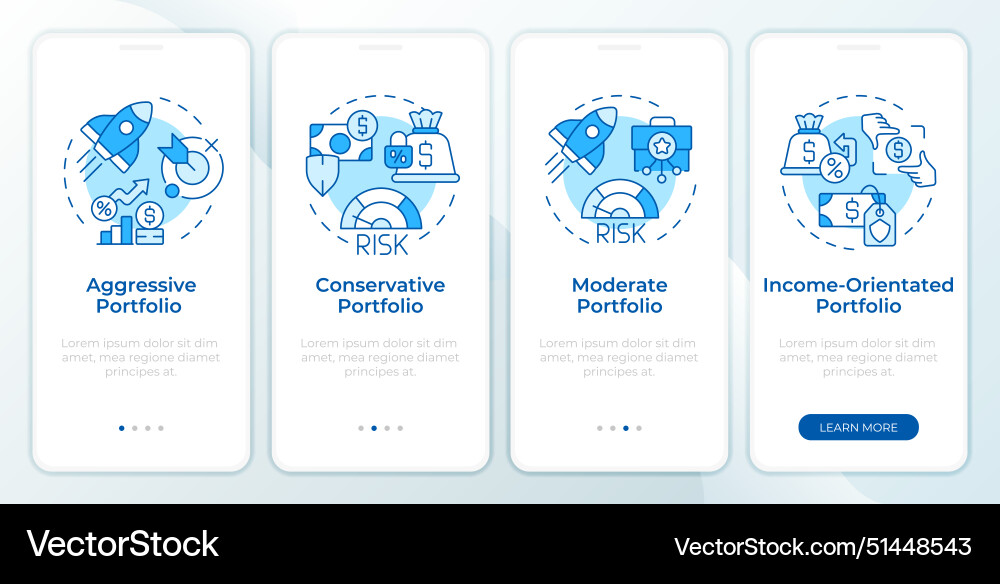 Portfolio organization methods blue onboarding Vector Image