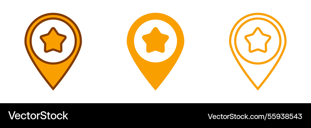 Set of three yellow star map pin Royalty Free Vector Image