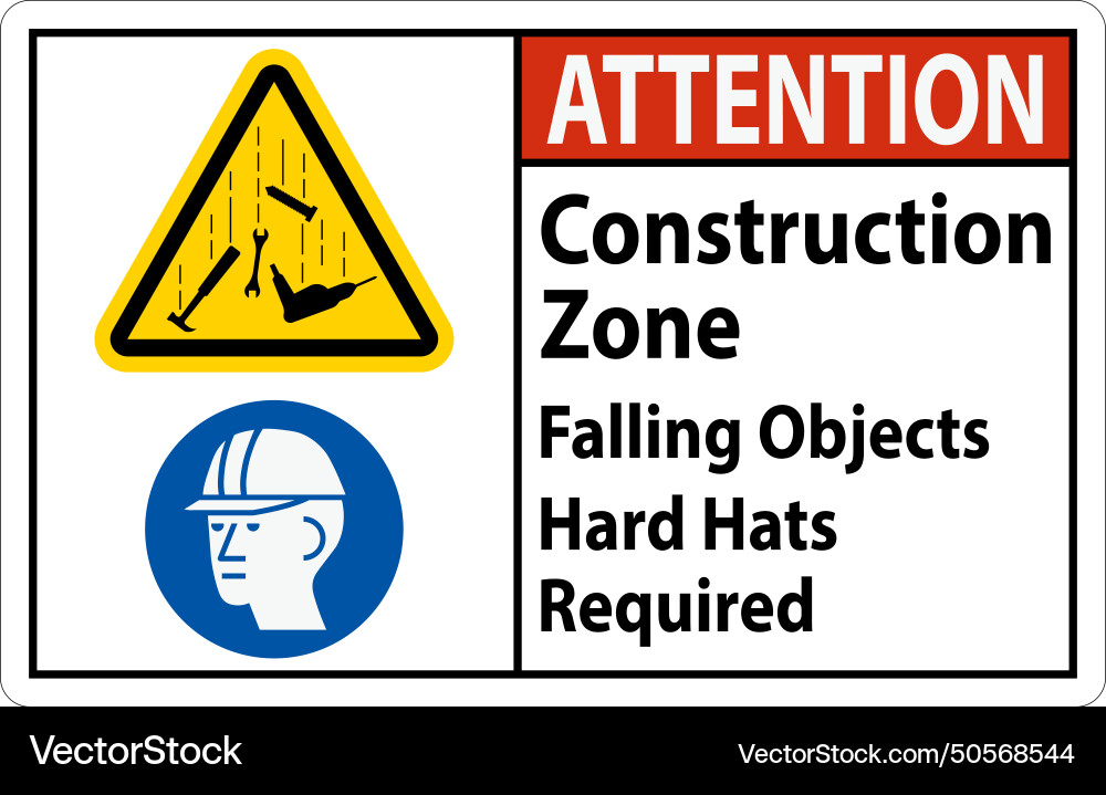 Attention sign construction zone falling objects Vector Image