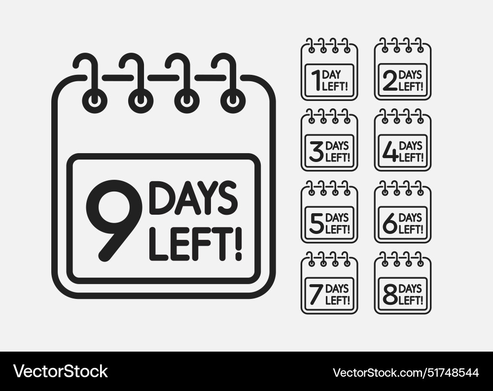 Countdown daily page calendar icon - 9 day left Vector Image