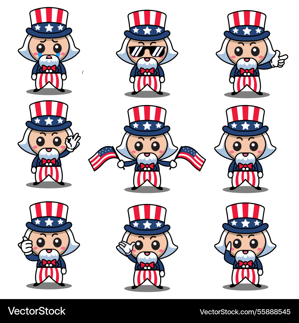 Bundle set of cute uncle sam stickers mascot Vector Image