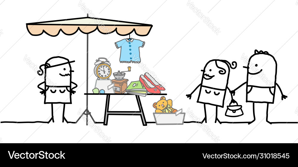 Cartoon producer selling second-hand objects Vector Image