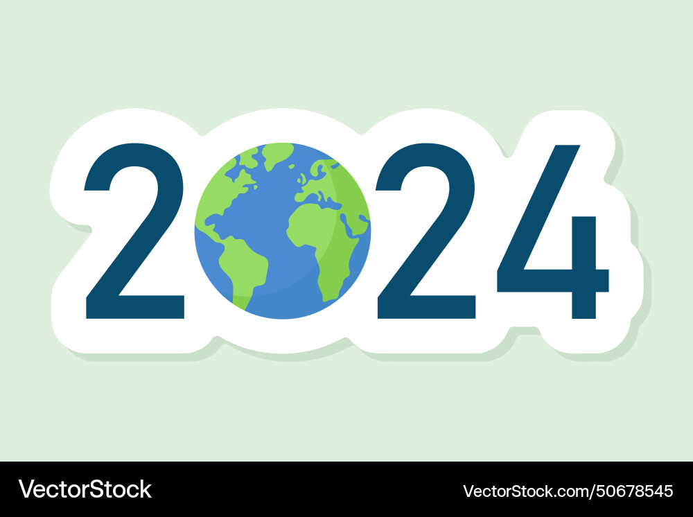 Earth day 2024 numbers and globe sticker Vector Image