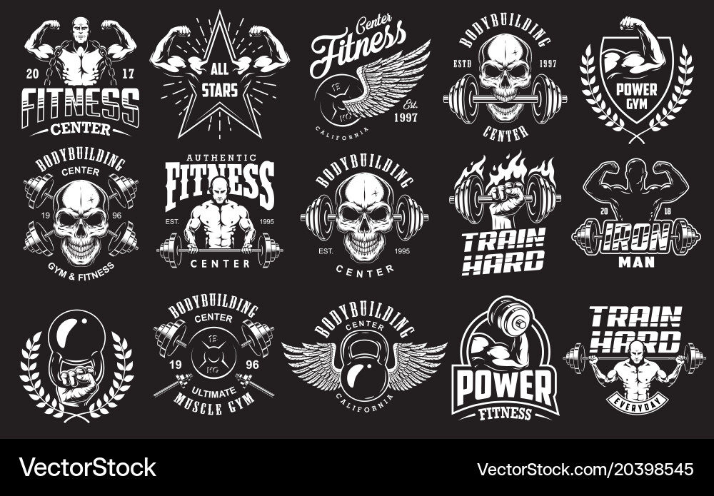 Set of bodybuilding emblems Royalty Free Vector Image