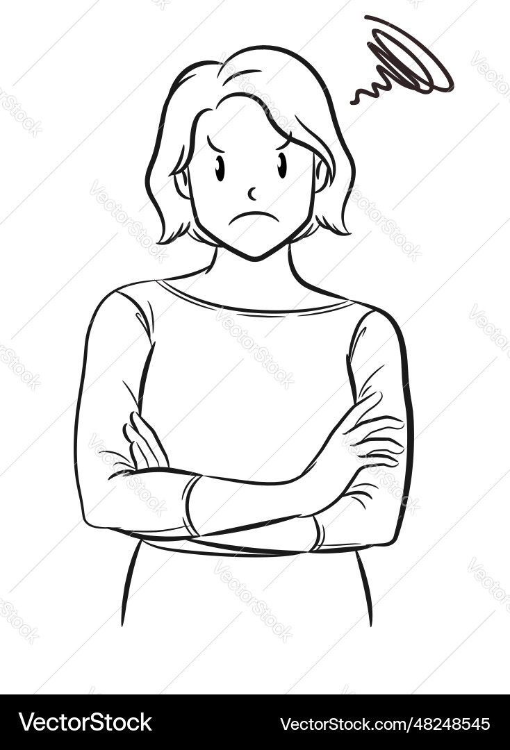 Sketch upset girl negative mad emotion Royalty Free Vector