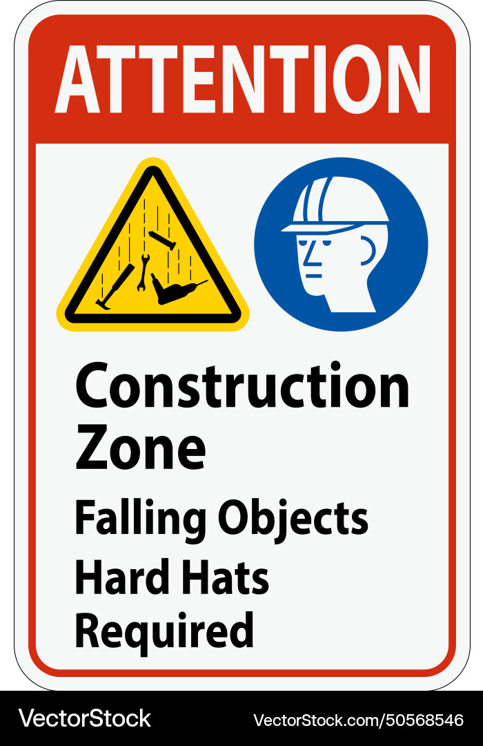 Attention sign construction zone falling objects Vector Image