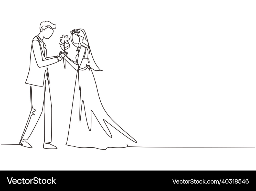 Continuous one line drawing adorable married Vector Image