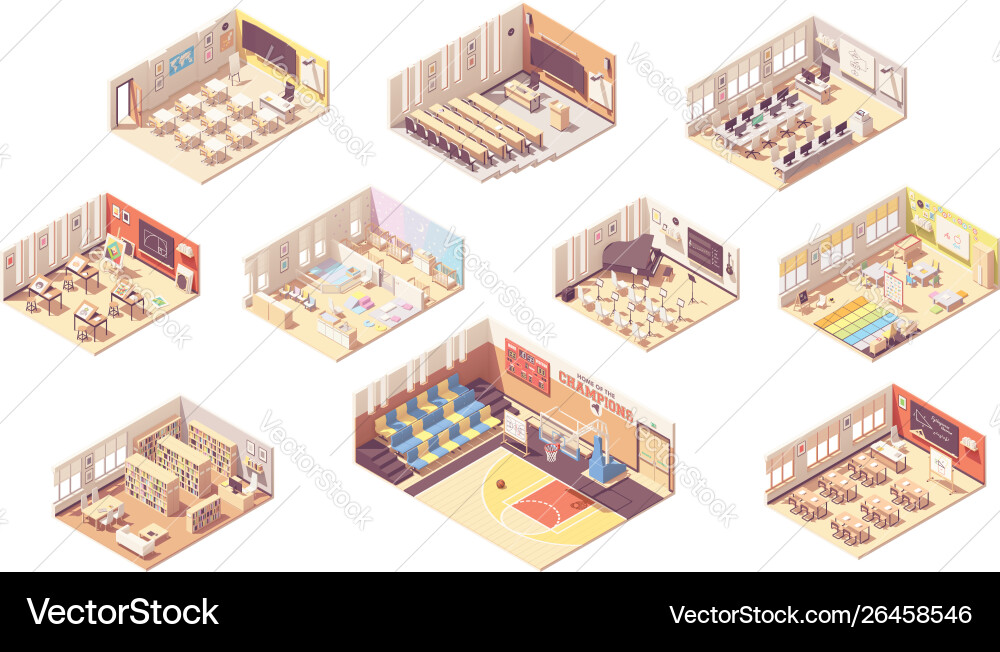Isometric School Building Interior Royalty Free Vector Image