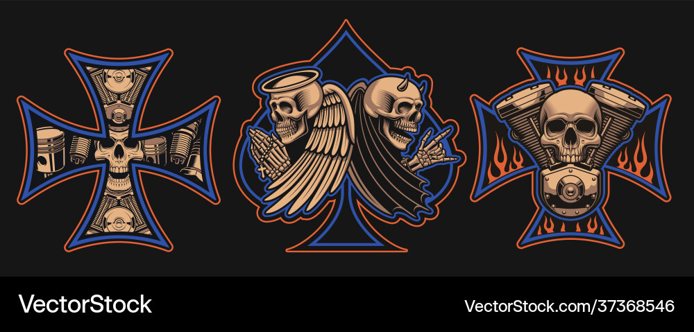 Set biker patches with a motorcycle engine Vector Image