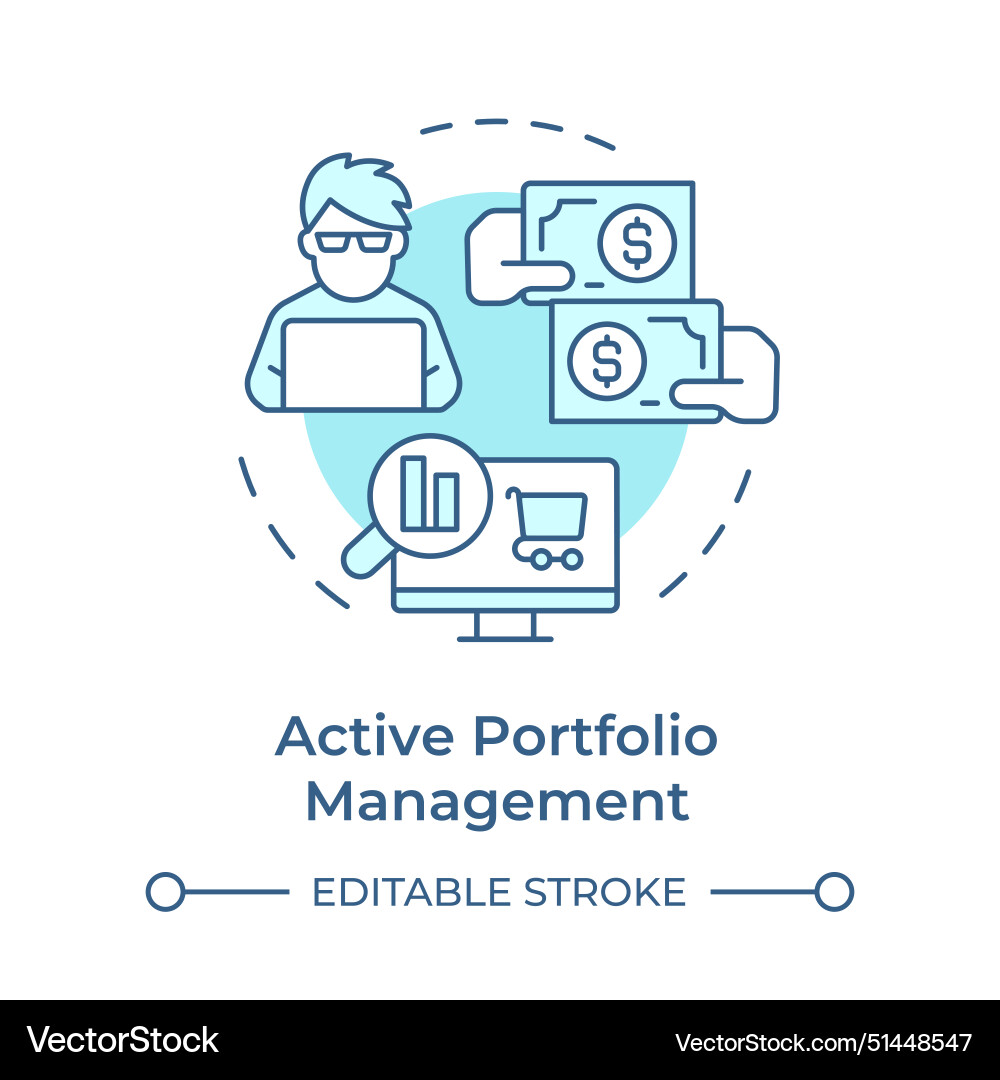 Active portfolio management soft blue concept icon