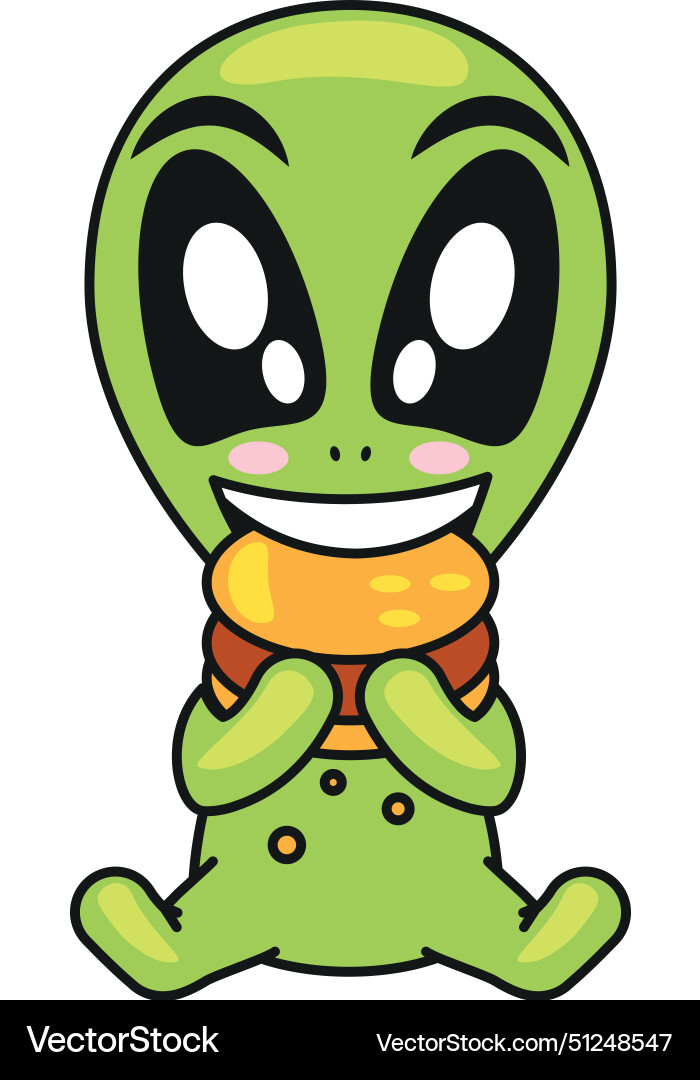 Alien eating burger cartoon Royalty Free Vector Image