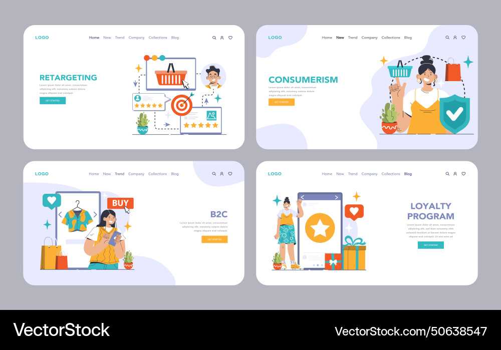 B2c set flat Royalty Free Vector Image - VectorStock