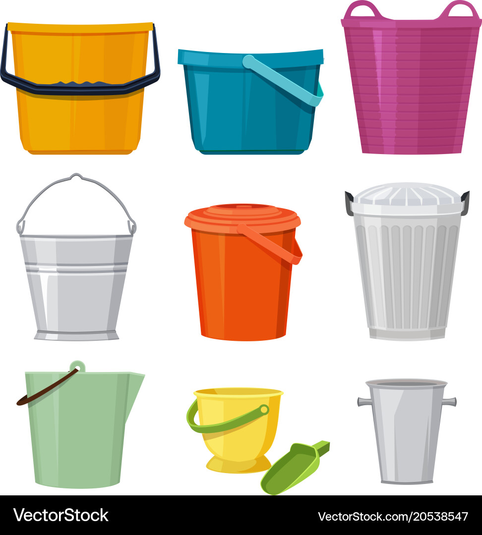 Different buckets set isolate Royalty Free Vector Image