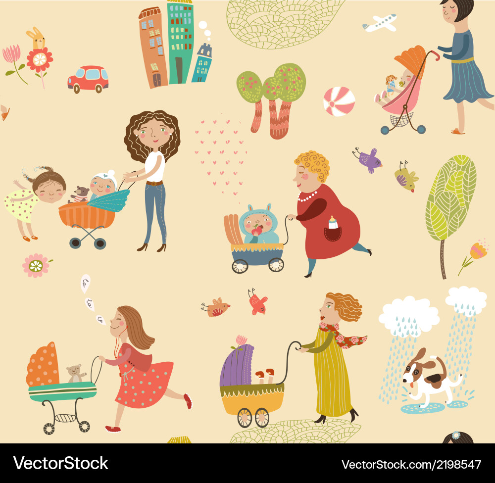 Pattern with moms and babies Royalty Free Vector Image