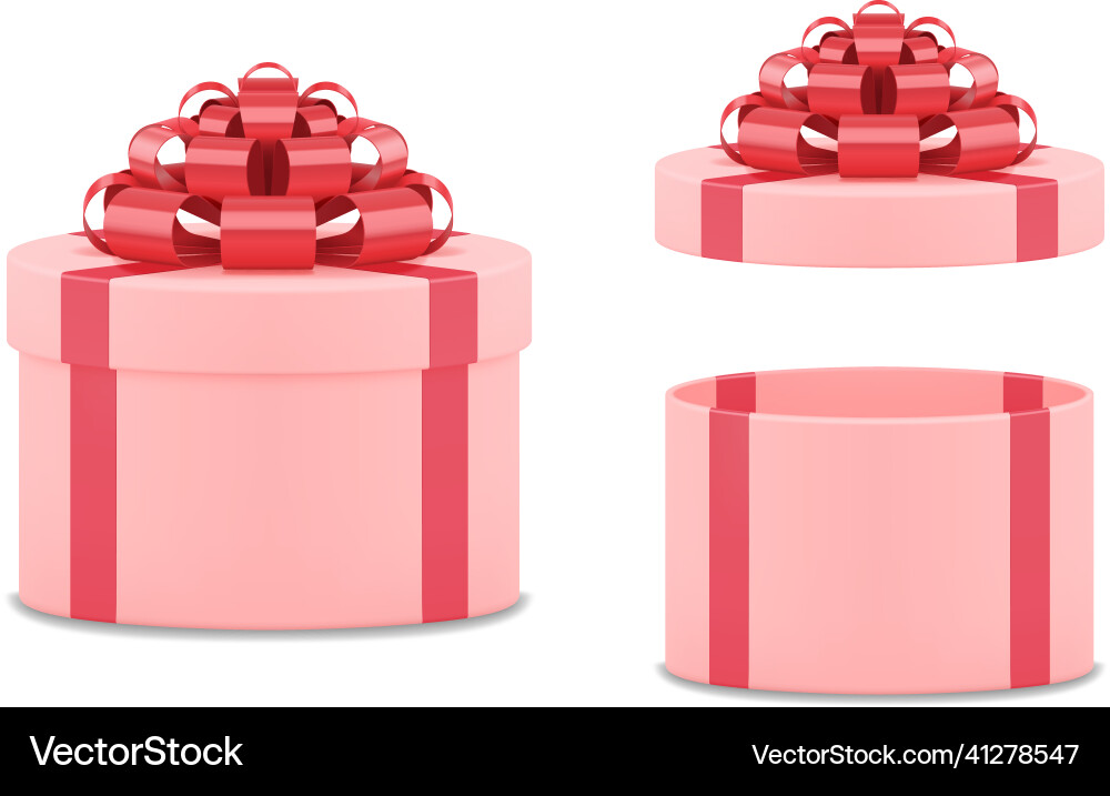 Realistic festive pink open and closed gift boxes Vector Image