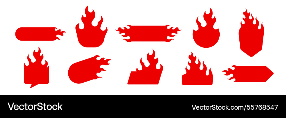 Set of red fire icons with different shapes Vector Image