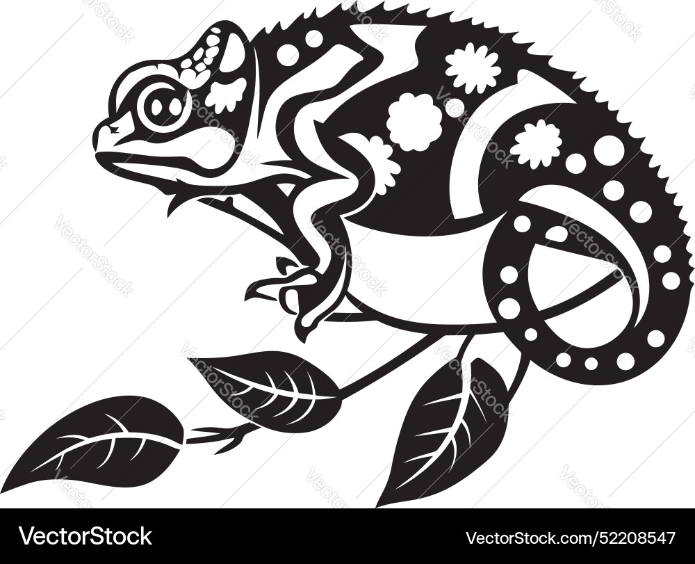 Shadow shift chameleon logo on twig in black noir Vector Image
