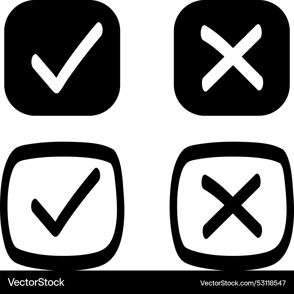 Sharp black and white checkmark cross set Vector Image