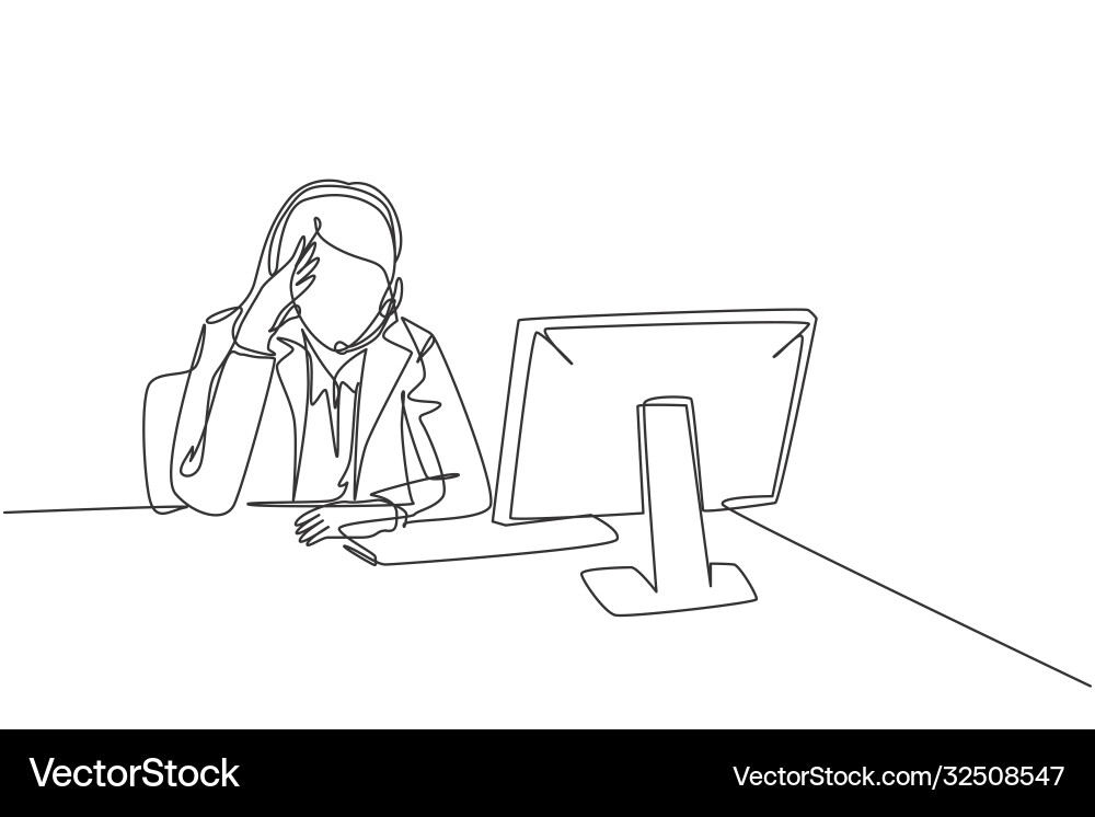 Single continuous line drawing young confused Vector Image