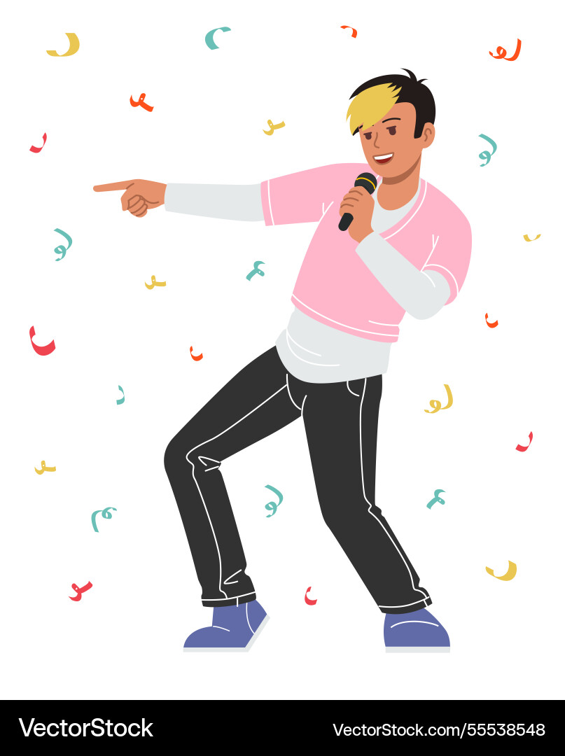 Boy with microphone young man singing song Vector Image