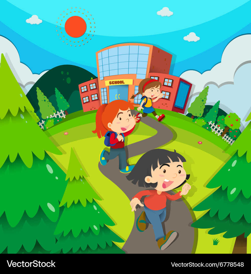 Children leaving school after classes Royalty Free Vector