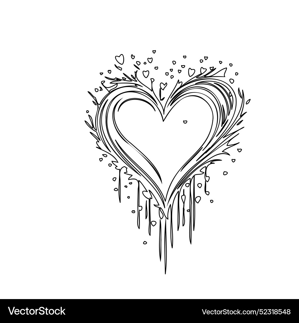 Heart paint splashes love outline sketch Vector Image