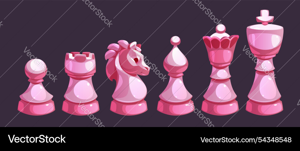 Pink chess pieces set in cartoon style Royalty Free Vector