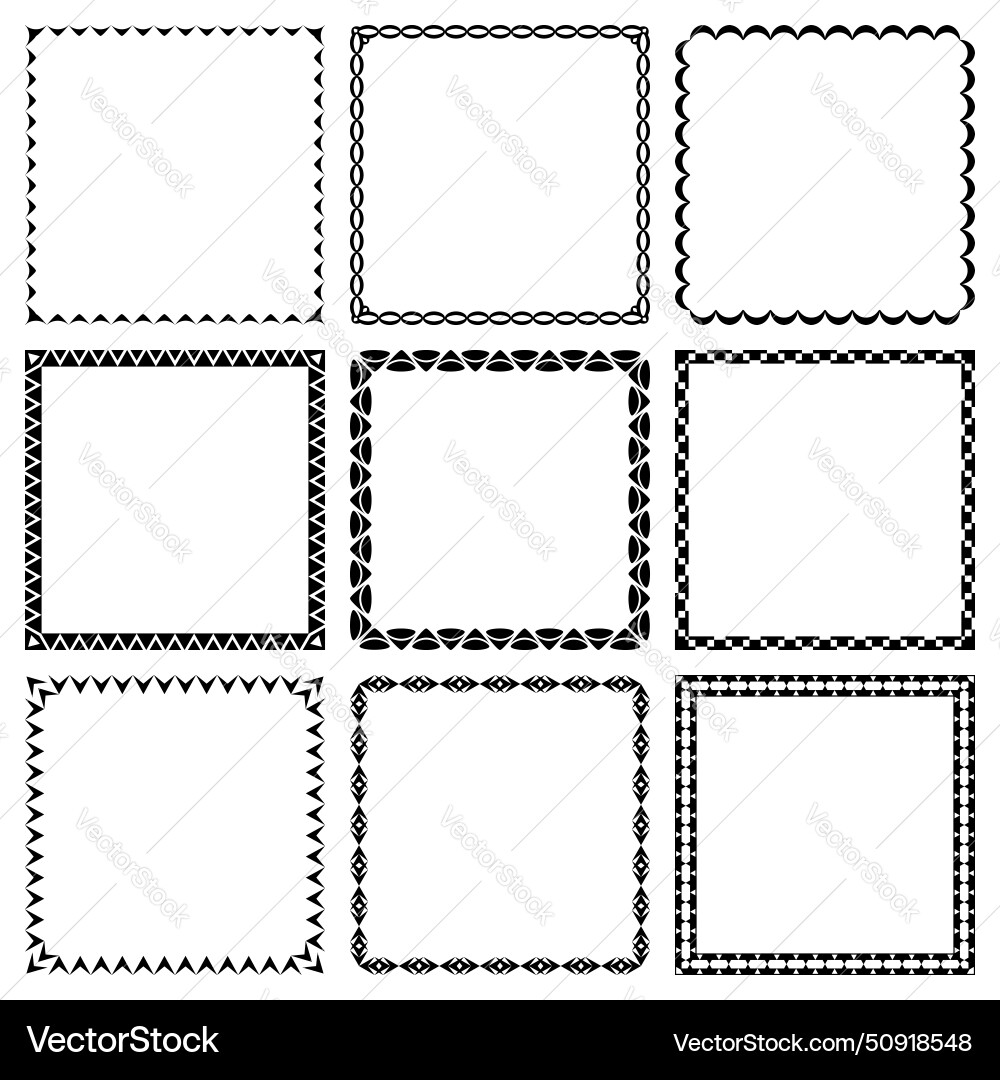 Set of square frames with narrow ornaments Vector Image