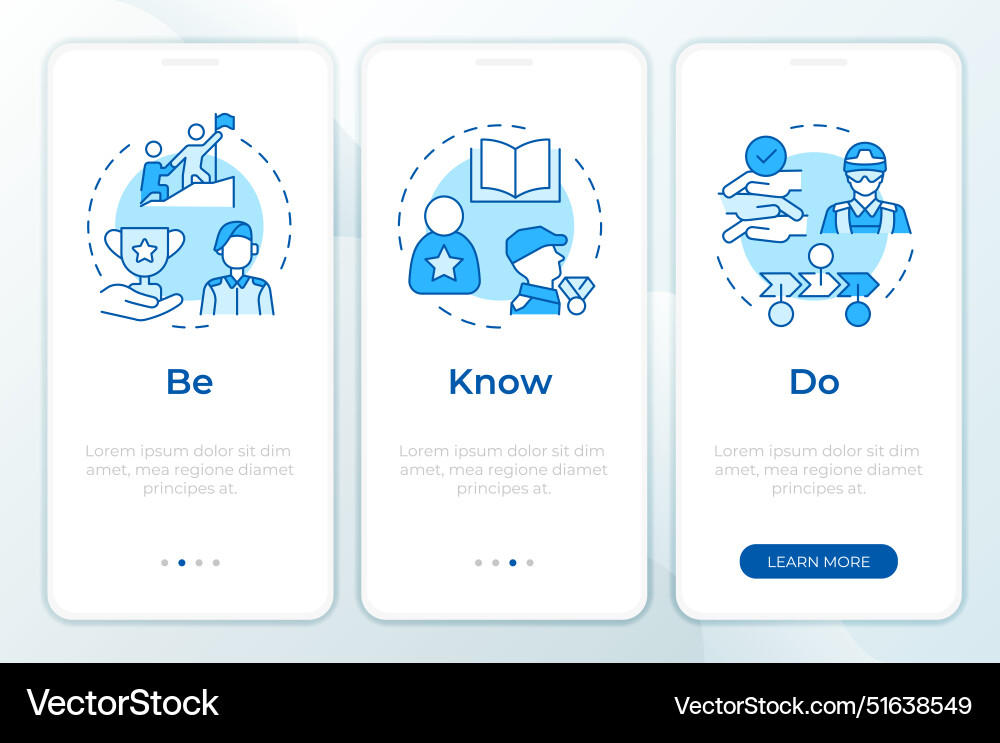 Army leadership pillars blue onboarding mobile Vector Image