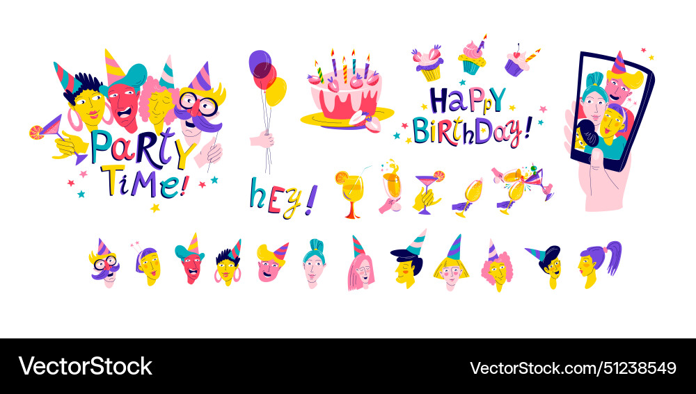 Birthday party background set with fun colorful Vector Image