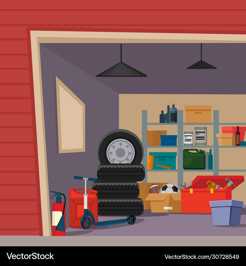 Cartoon color garage interior inside concept Vector Image