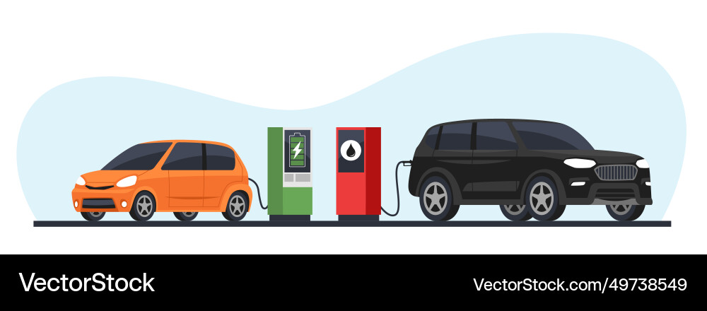 Comparison of electric car with gasoline Vector Image