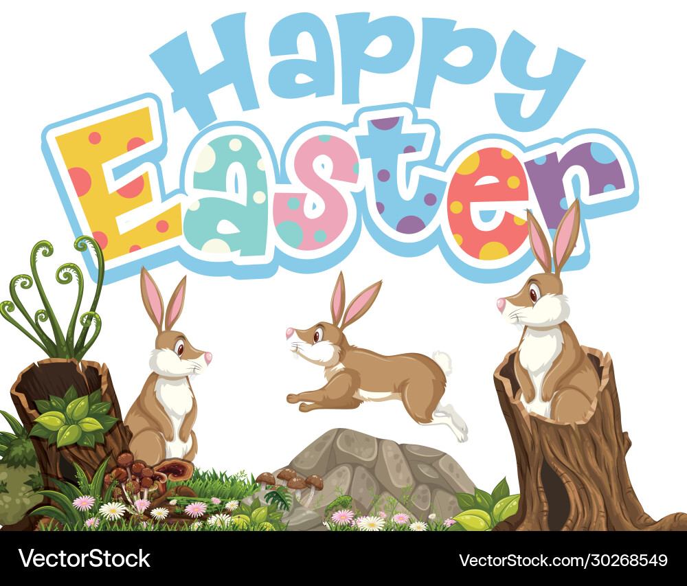 Happy easter font design with bunnies Royalty Free Vector
