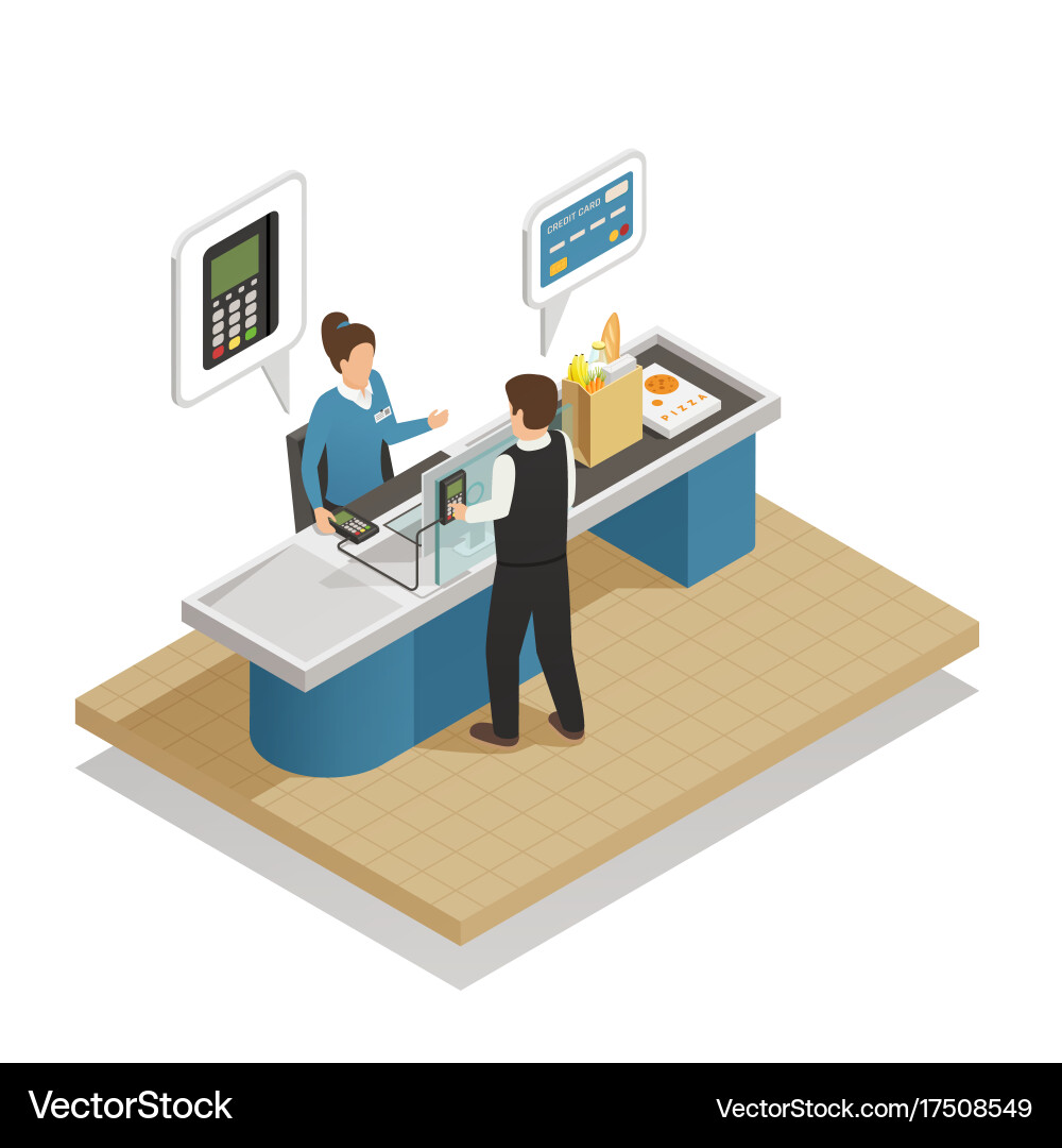 Payment methods cash isometric composition Vector Image